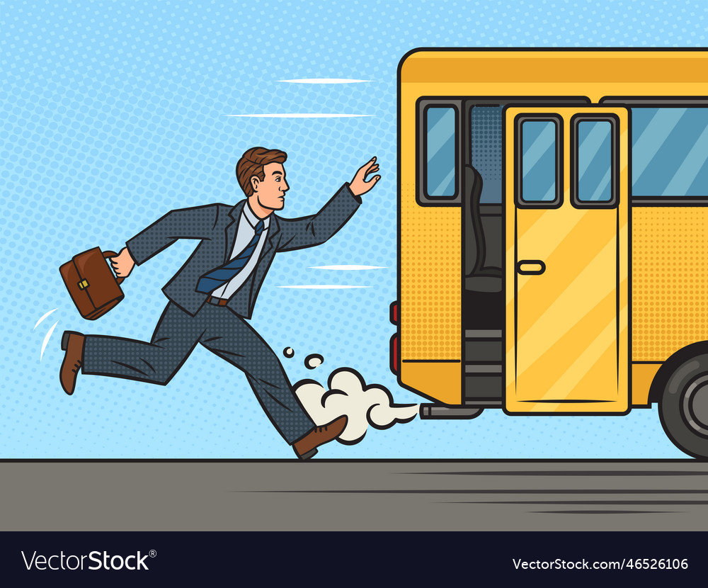 Man is late for the bus pinup pop art Royalty Free Vector