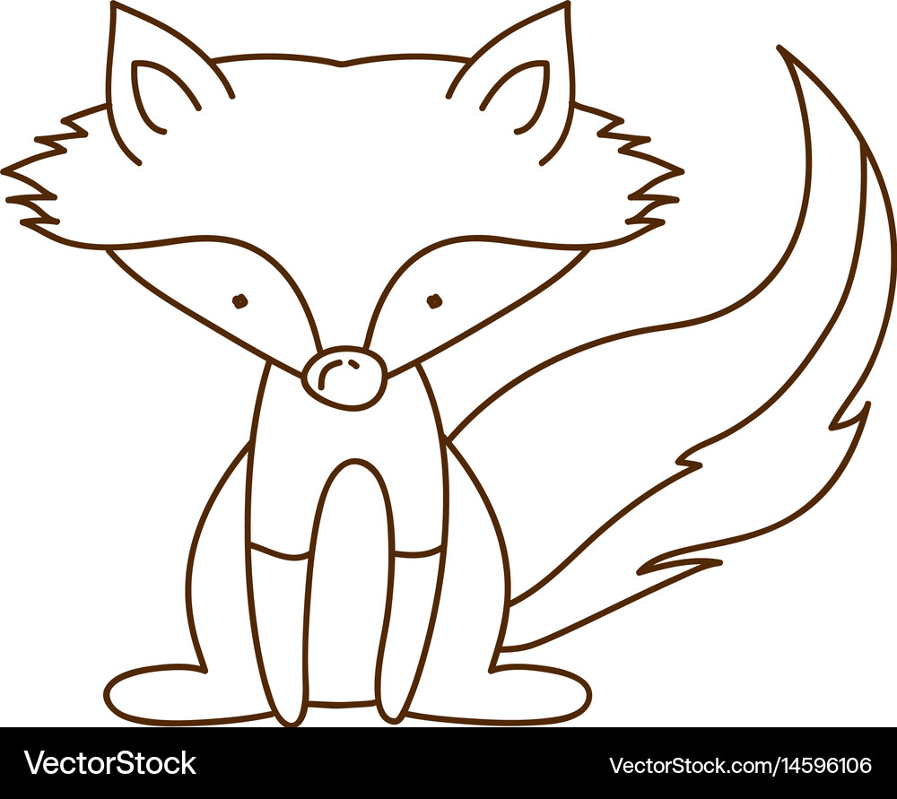 Monochrome thin contour of fox sitting Royalty Free Vector