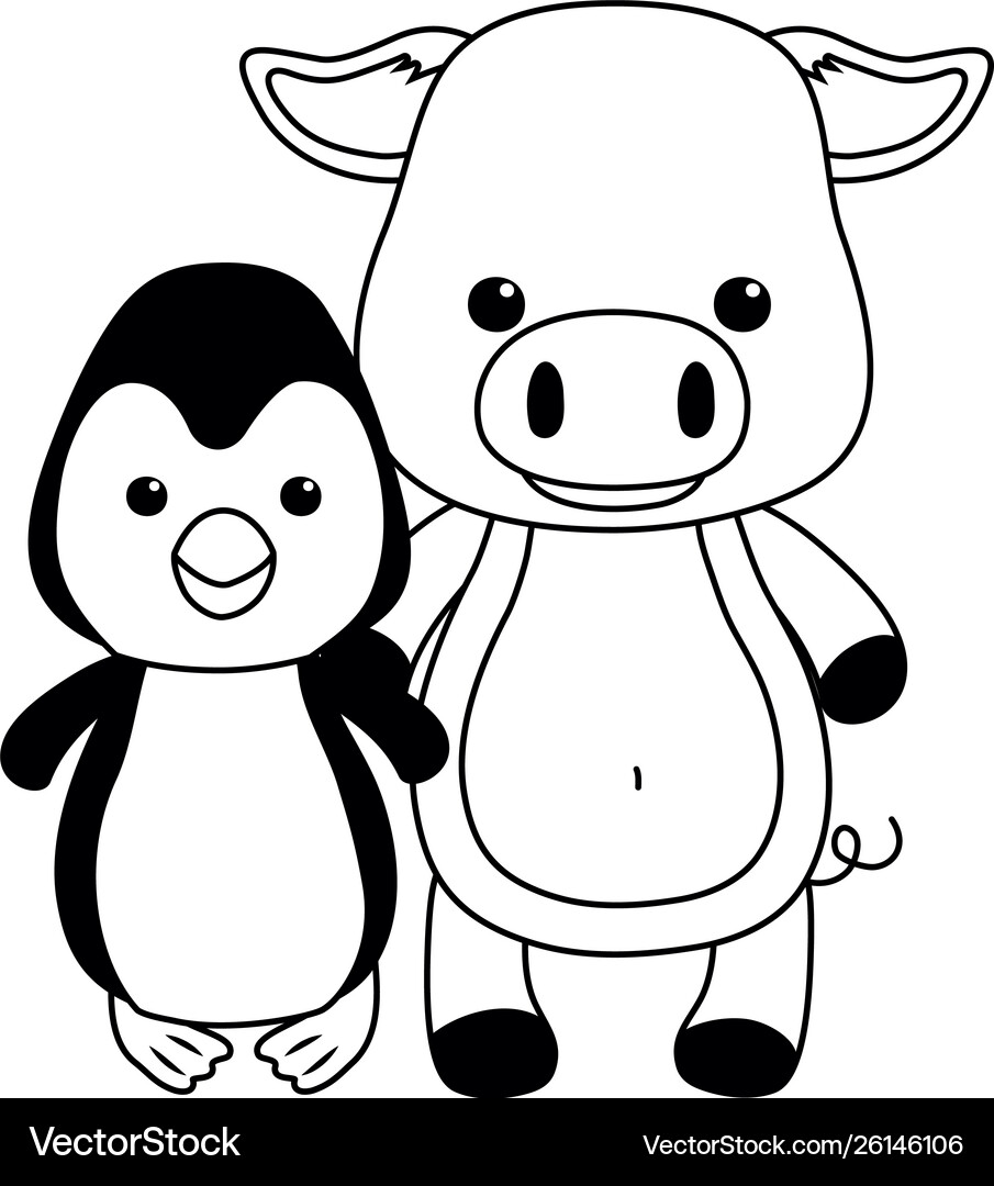 Penguin and pig cartoon design Royalty Free Vector Image