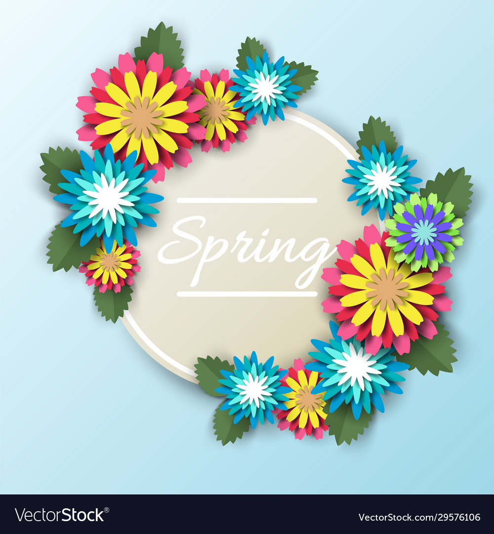 Spring floral round frame paper cut Royalty Free Vector