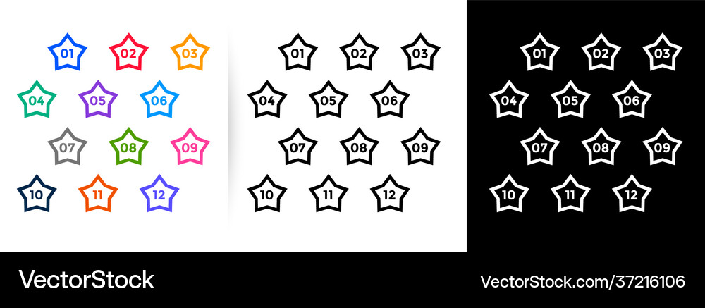 Star bullet points numbers from one to tweleve Vector Image