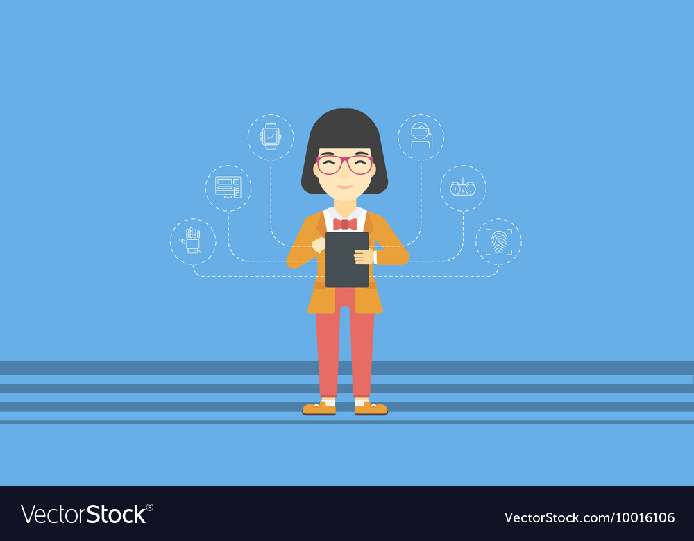 Student working on tablet computer Royalty Free Vector Image