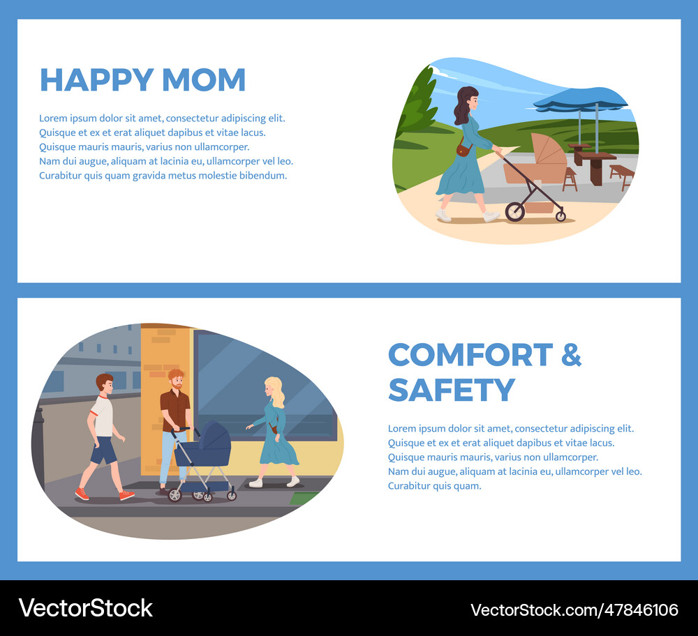 Walking with baby carriage and strollers banners Vector Image