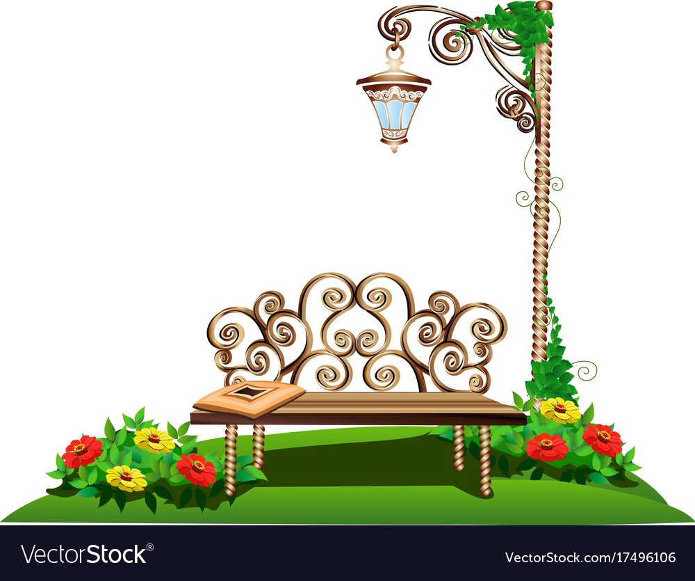 Wooden bench in the garden Royalty Free Vector Image