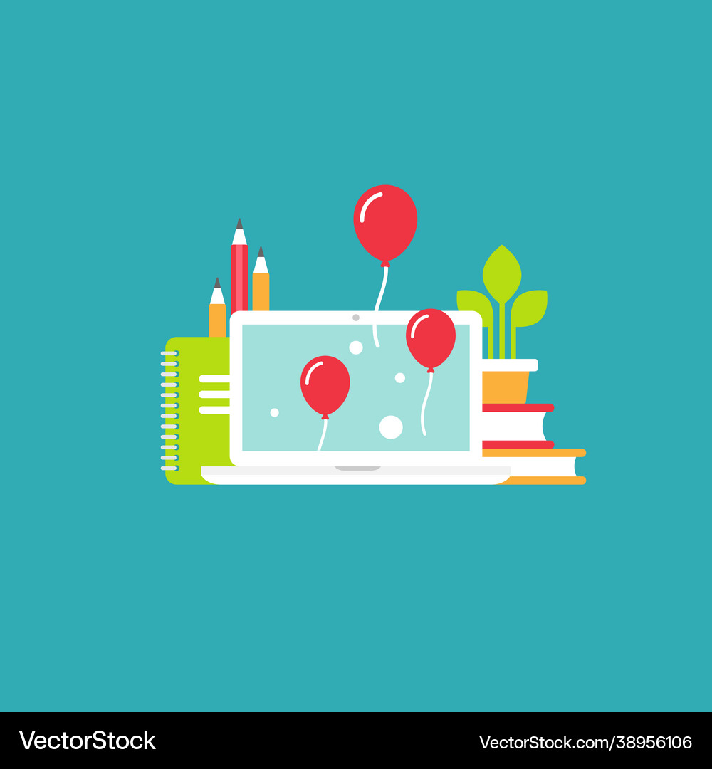 Workplace with laptop screen pen pencil books Vector Image