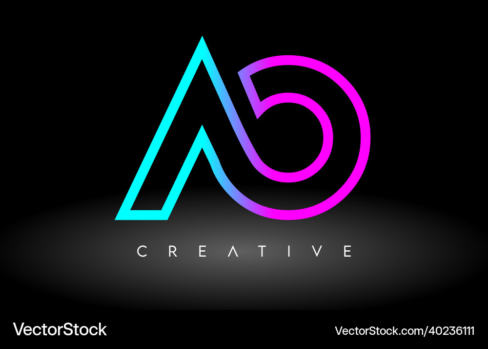 Ao neon purple blue letters logo design Royalty Free Vector