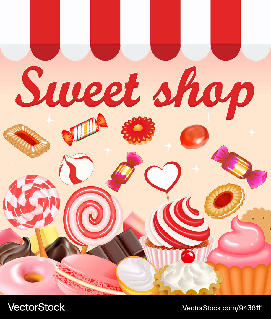 Background with sweet desserts food candy donuts Vector Image