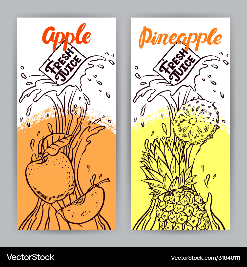 Banners sketch apple and pineapple juice Vector Image