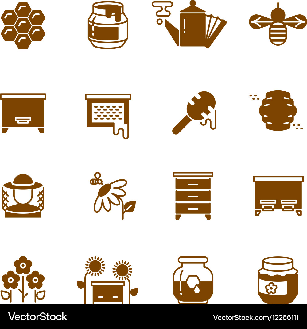 Bee hive honey honeycomb icons Royalty Free Vector Image