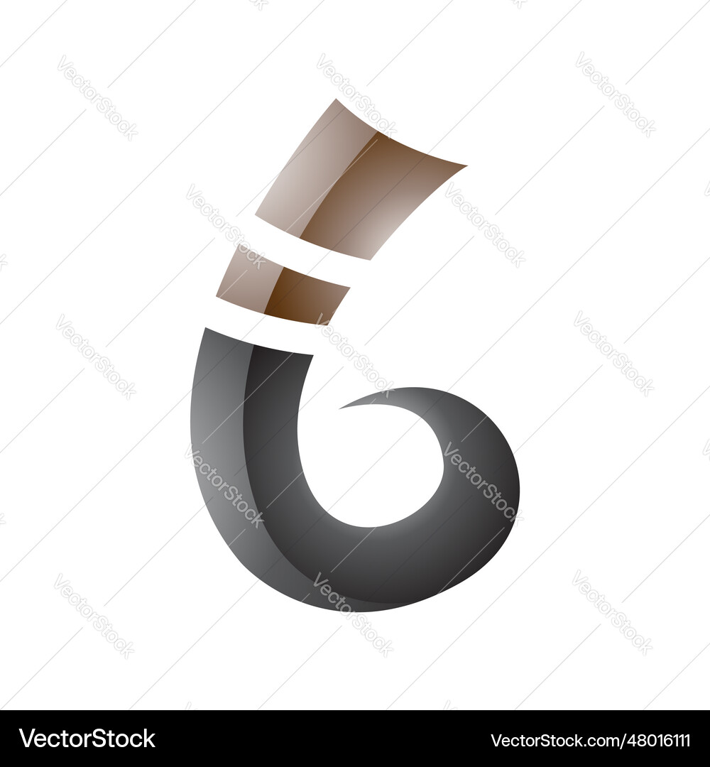 Brown and black curly glossy spike shape letter b Vector Image