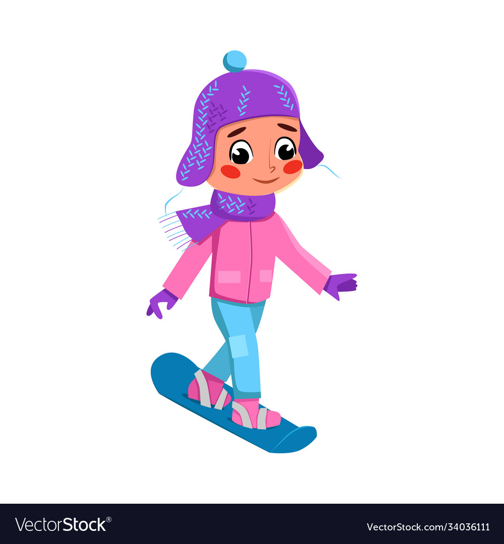 Cute girl snowboarding kid doing winter sports Vector Image