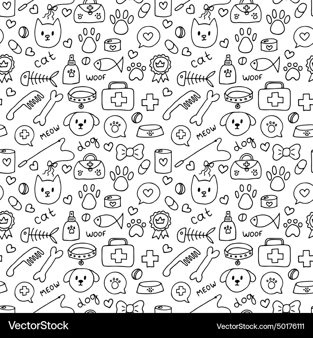 Cute pet seamless pattern hand drawn animal Vector Image
