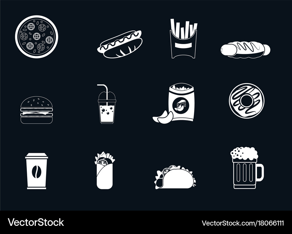 Fast food white line icons Royalty Free Vector Image