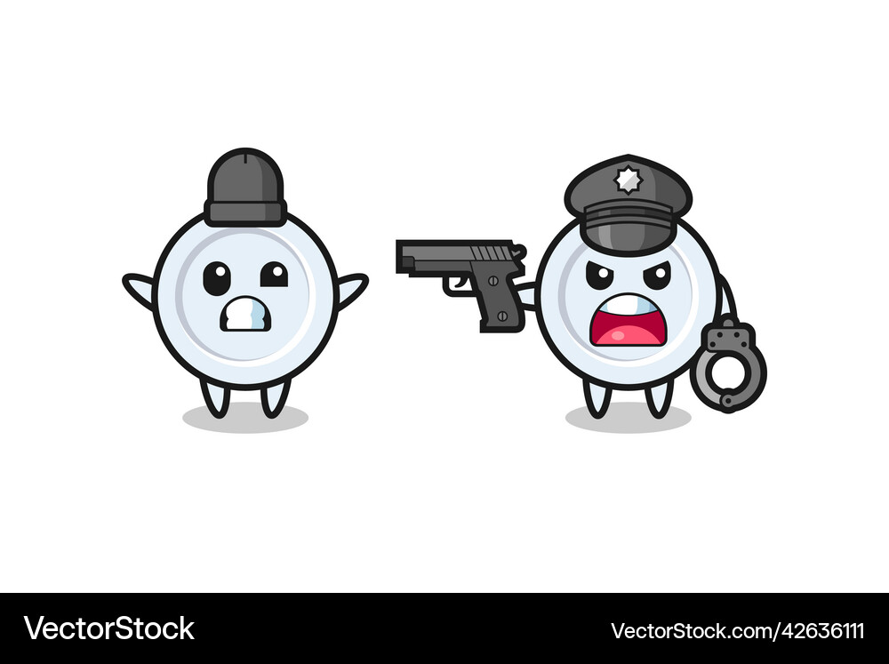 Plate robber with hands up pose caught by police Vector Image