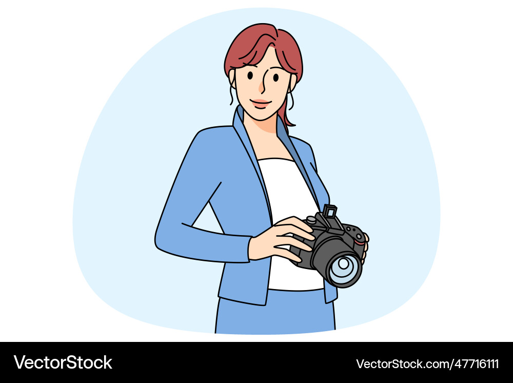 Smiling woman photographer with camera Royalty Free Vector