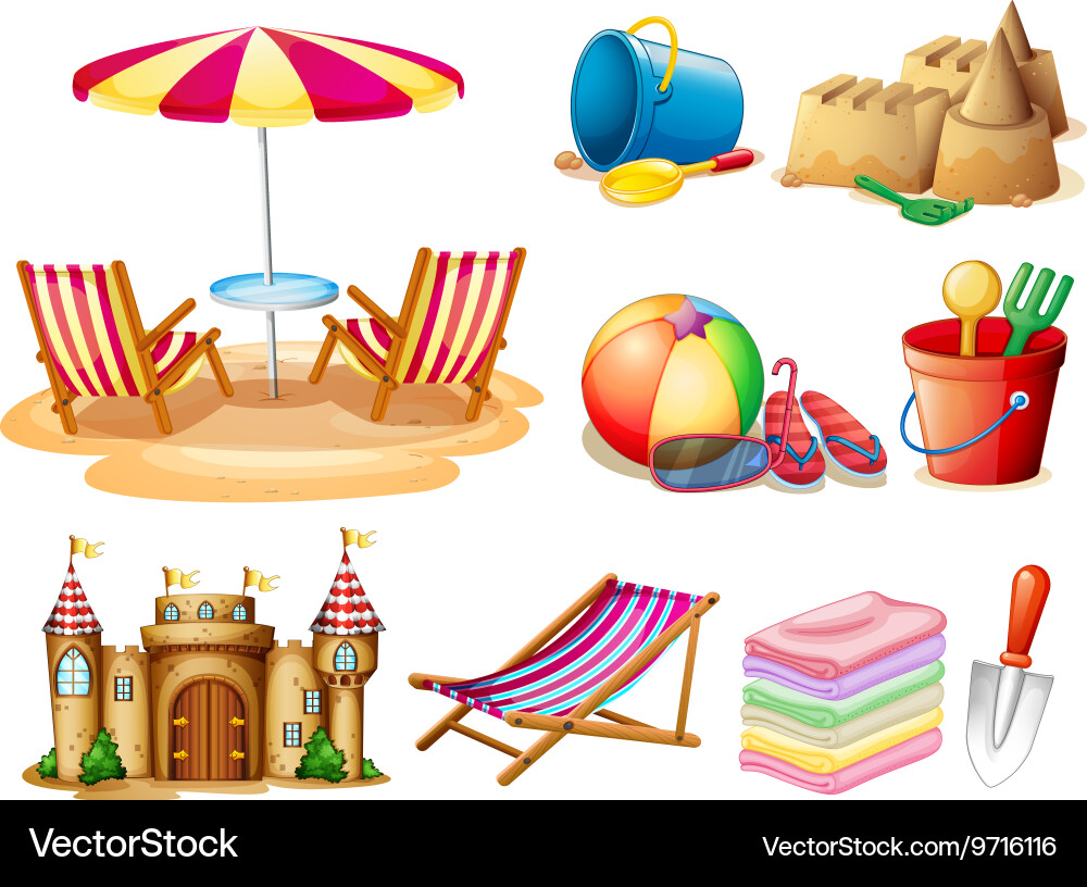 Beach set with seat and toys Royalty Free Vector Image