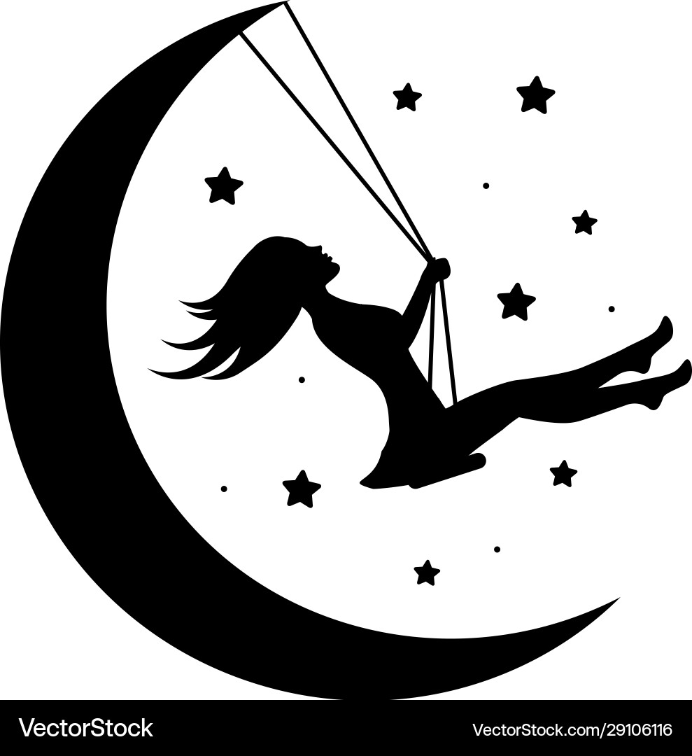 Beautiful girl on crescent Royalty Free Vector Image