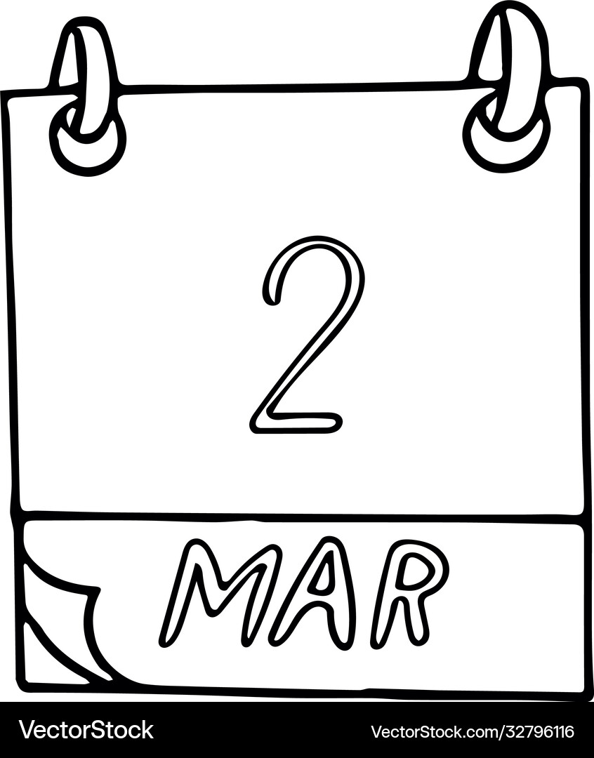 Calendar hand drawn in doodle style march 2 Vector Image