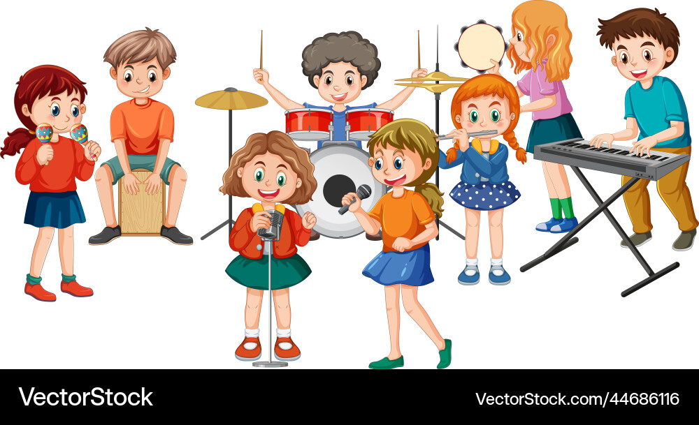 Children playing musical instrument Royalty Free Vector