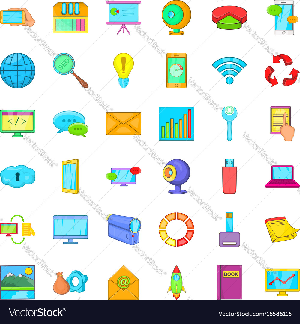 Computer data icons set cartoon style Royalty Free Vector
