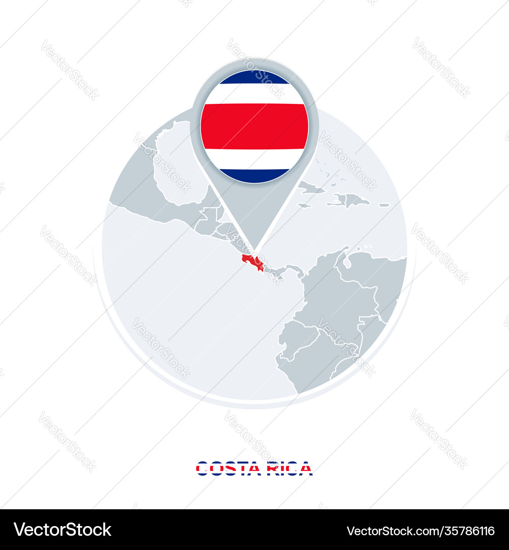 Costa rica map and flag map icon with highlighted Vector Image