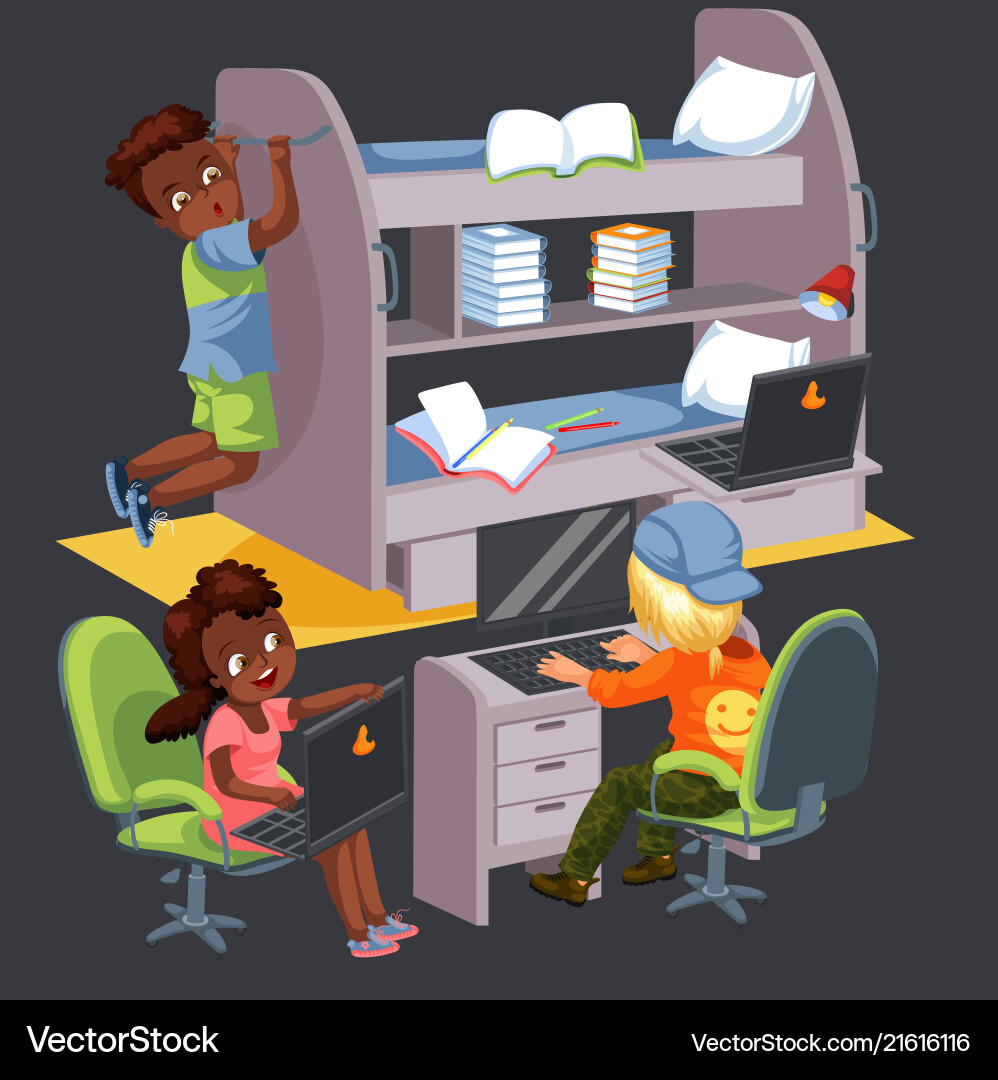 Dorm room flat colorful poster with students Vector Image