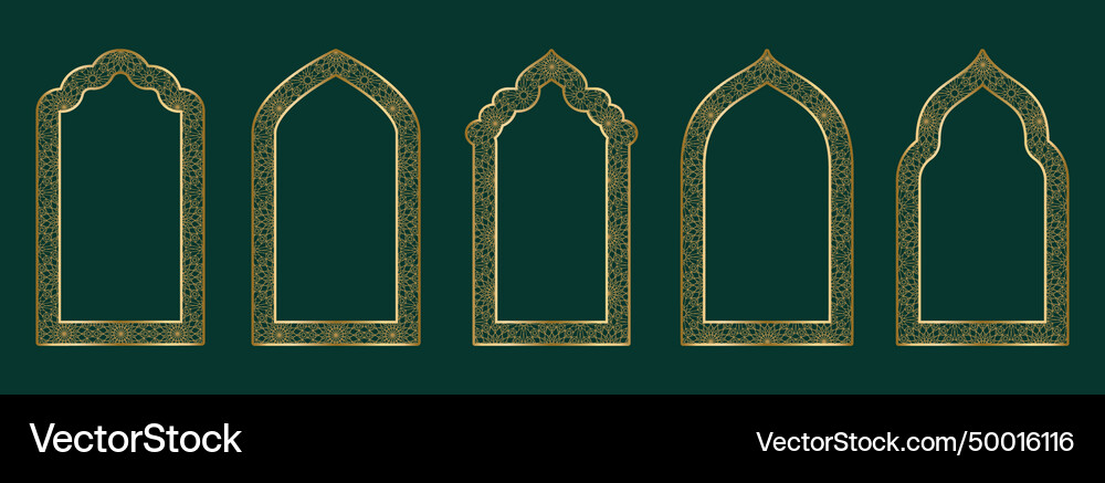 Gold arch frame shape islamic door or window with Vector Image