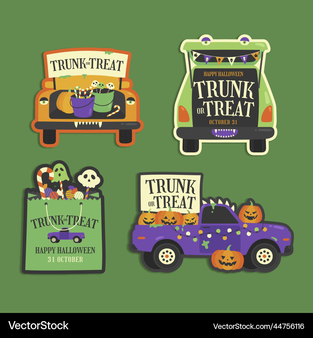 Hand drawn flat trunk treat labels collection Vector Image