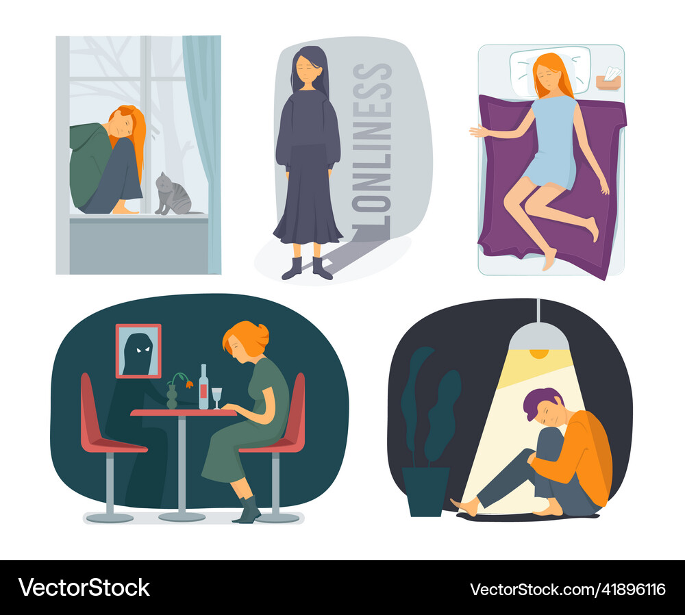 Loneliness characters stressed depressed people Vector Image