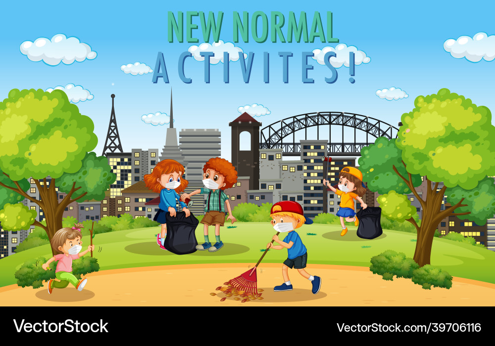 New normal activities with people wearing face Vector Image