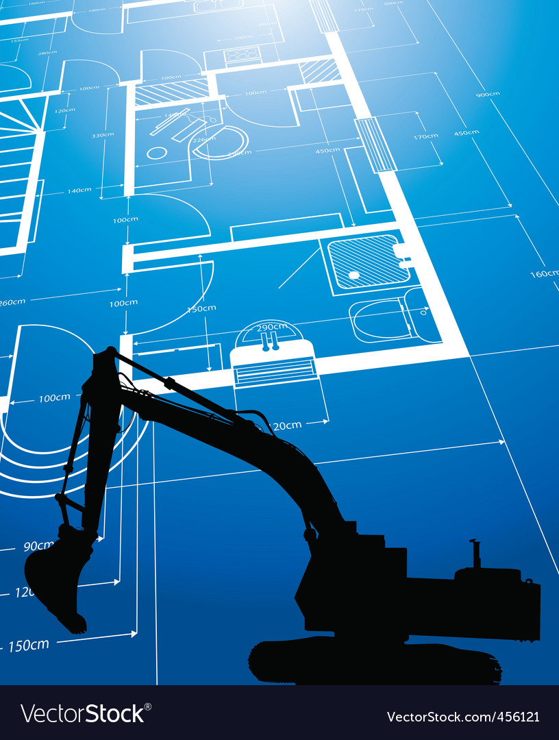 Architectural drawing and digger Royalty Free Vector Image
