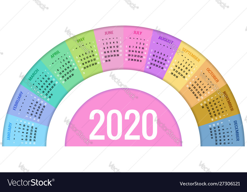 Colorful round calendar 2020 design print Vector Image