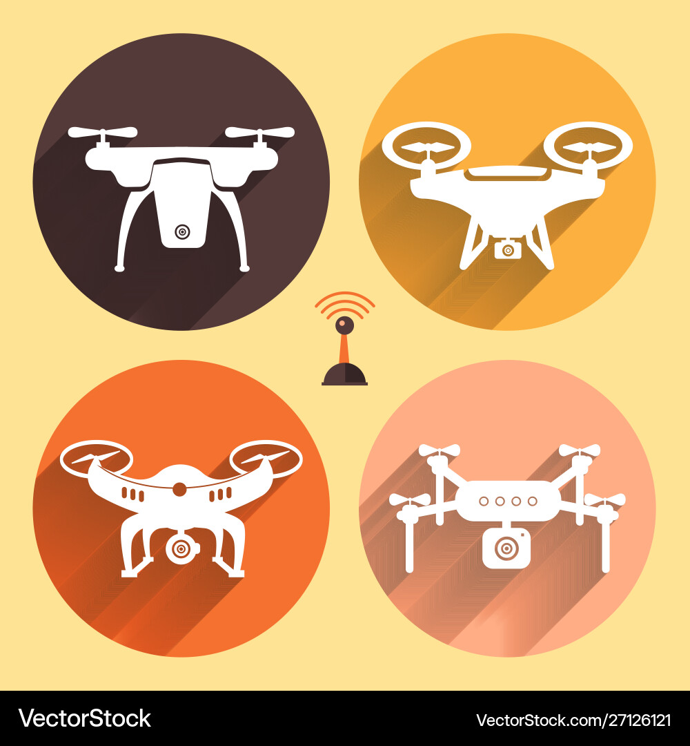 Drones set flat design element drone Royalty Free Vector