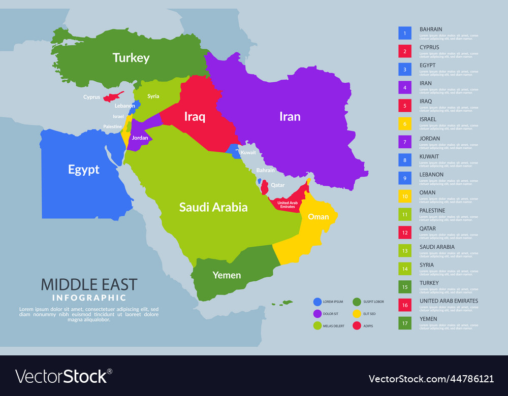 Flat design middle east map design Royalty Free Vector Image