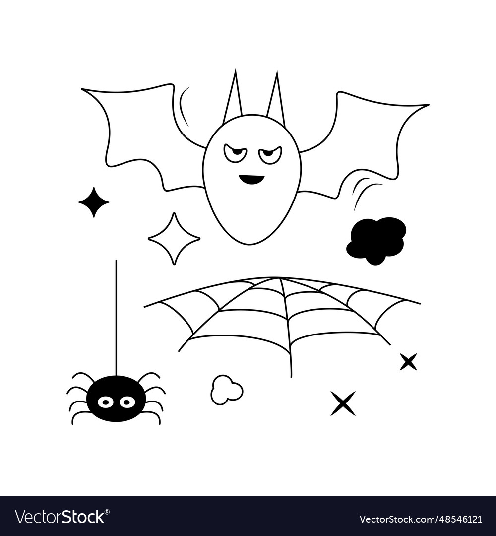 Halloween cartoon elements bat and spider Vector Image