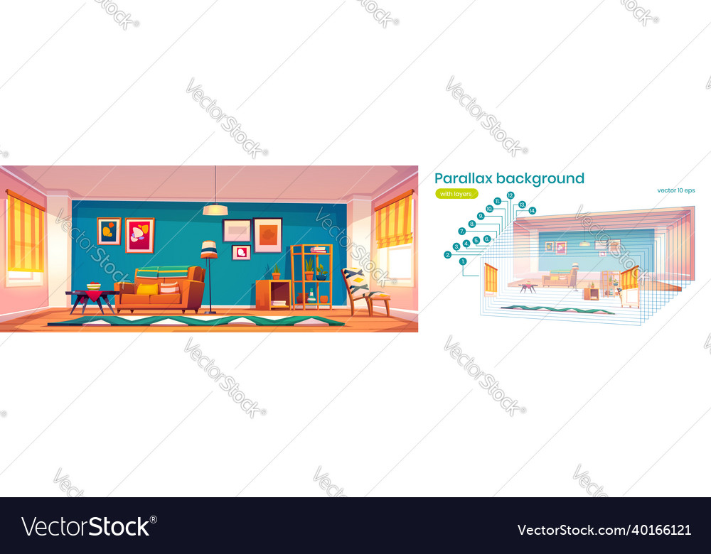 Parallax game background with modern living room Vector Image