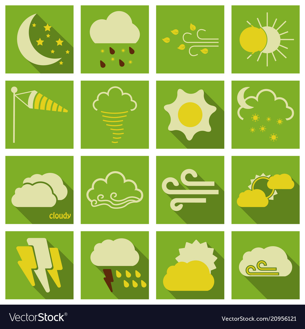 Weather Icons - Flat Style Royalty Free Vector Image