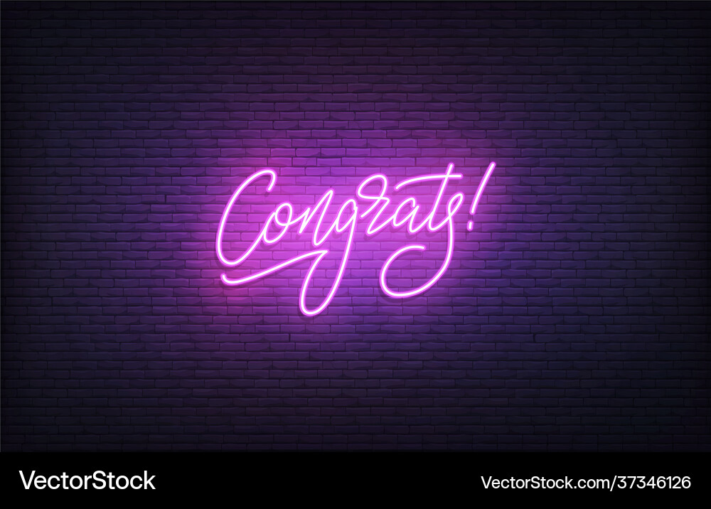 Congrats neon sign glowing lettering Royalty Free Vector