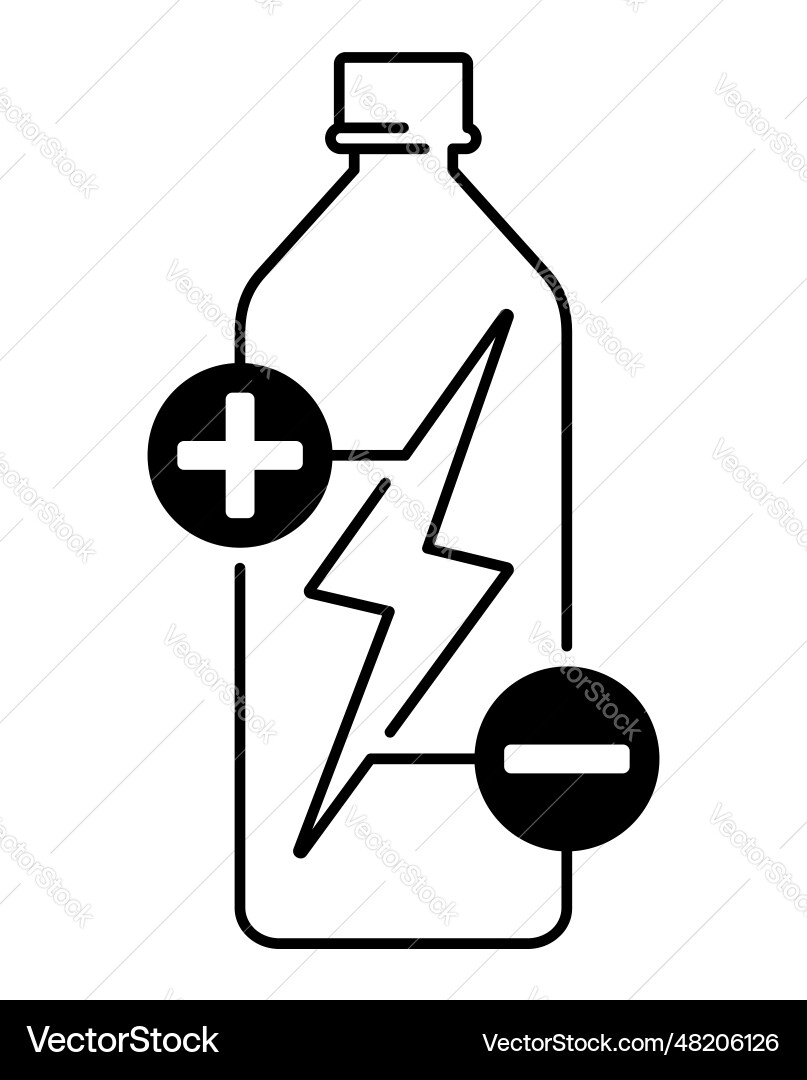 Electrolyte water drink icon - ions in bottle Vector Image
