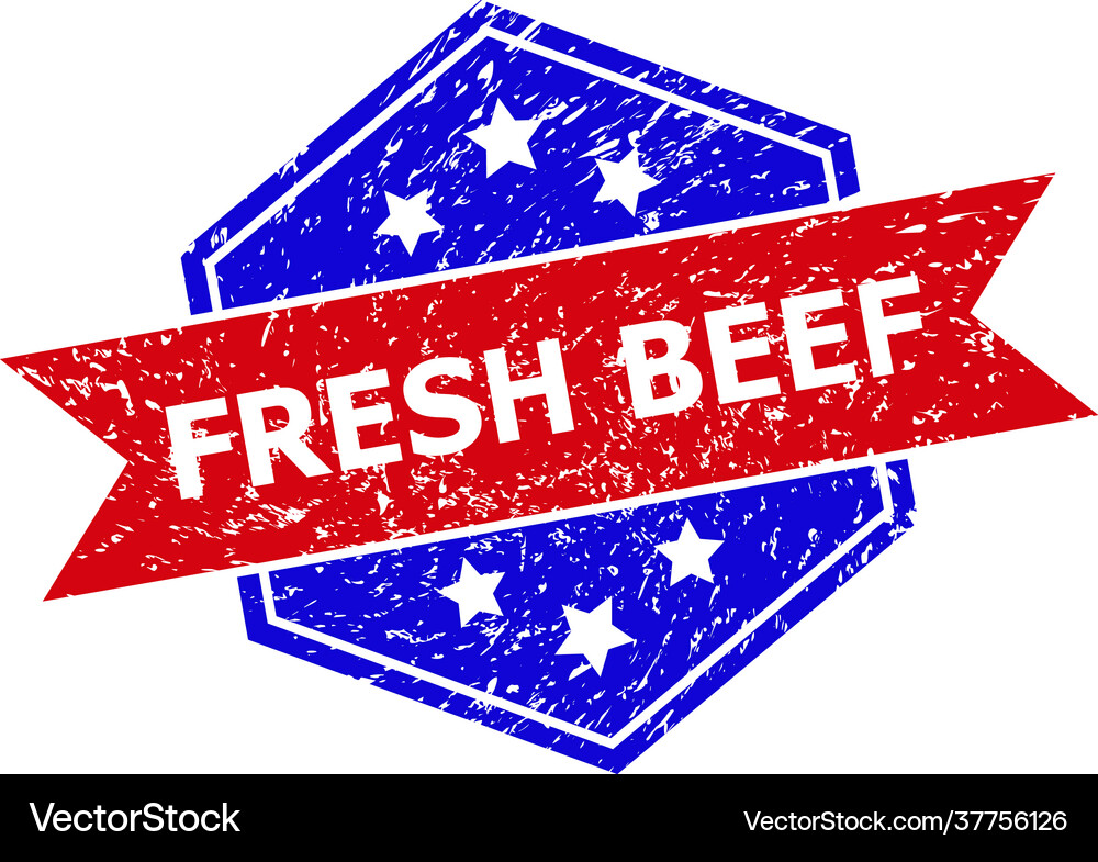 Hexagon bicolor fresh beef watermark with grunge Vector Image