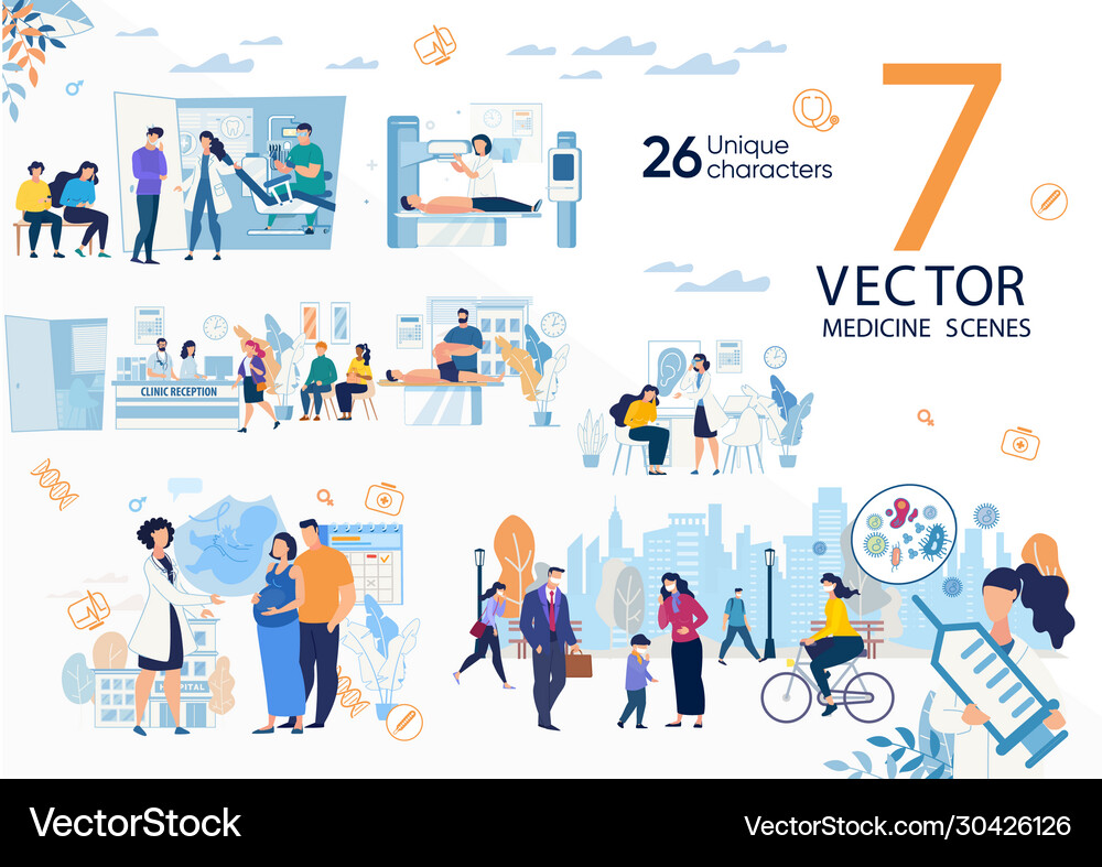 Modern clinic medical services flat scenes Vector Image