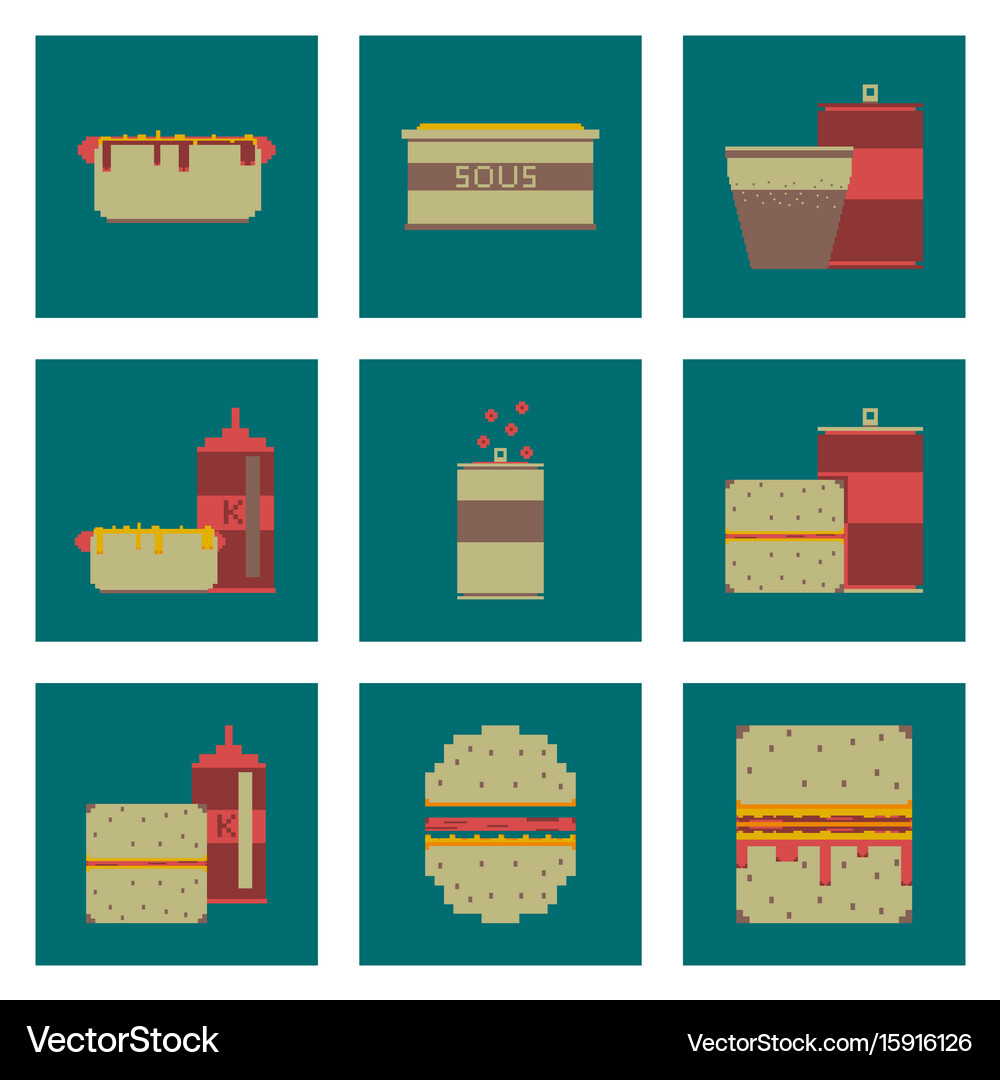 Set pixel icons fast food Royalty Free Vector Image