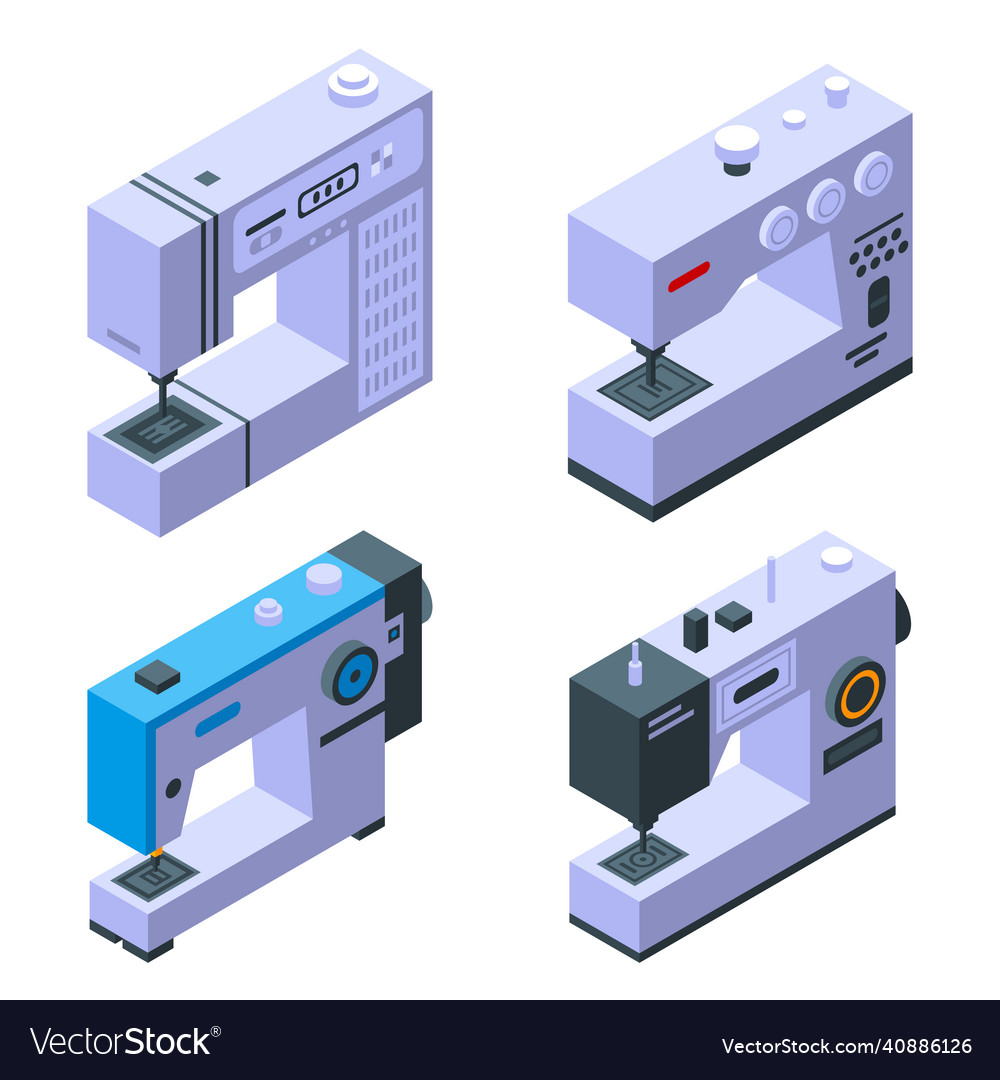Sew Machine Icons Set Isometric Style Royalty Free Vector