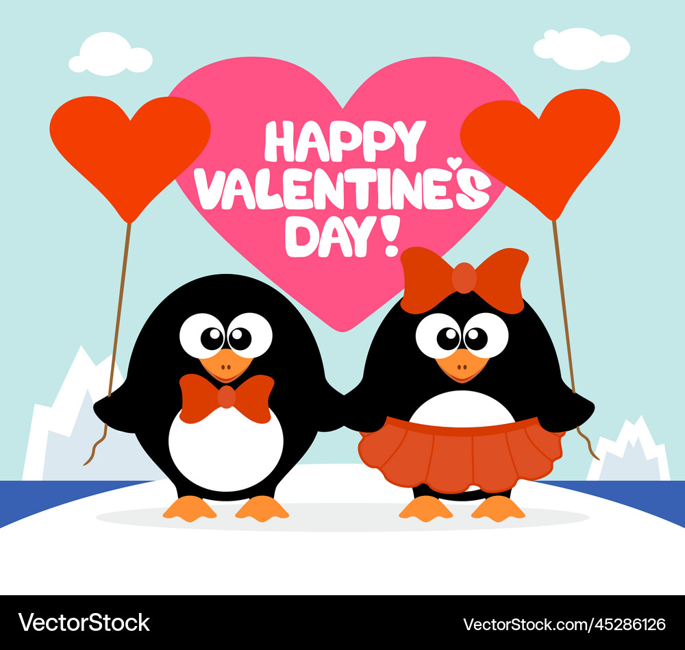 Valentines day background with penguins Royalty Free Vector