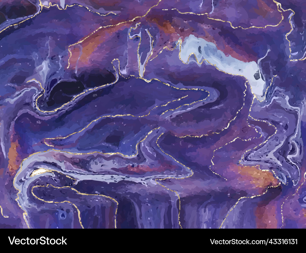 Blue and violet marble and gold abstract Vector Image