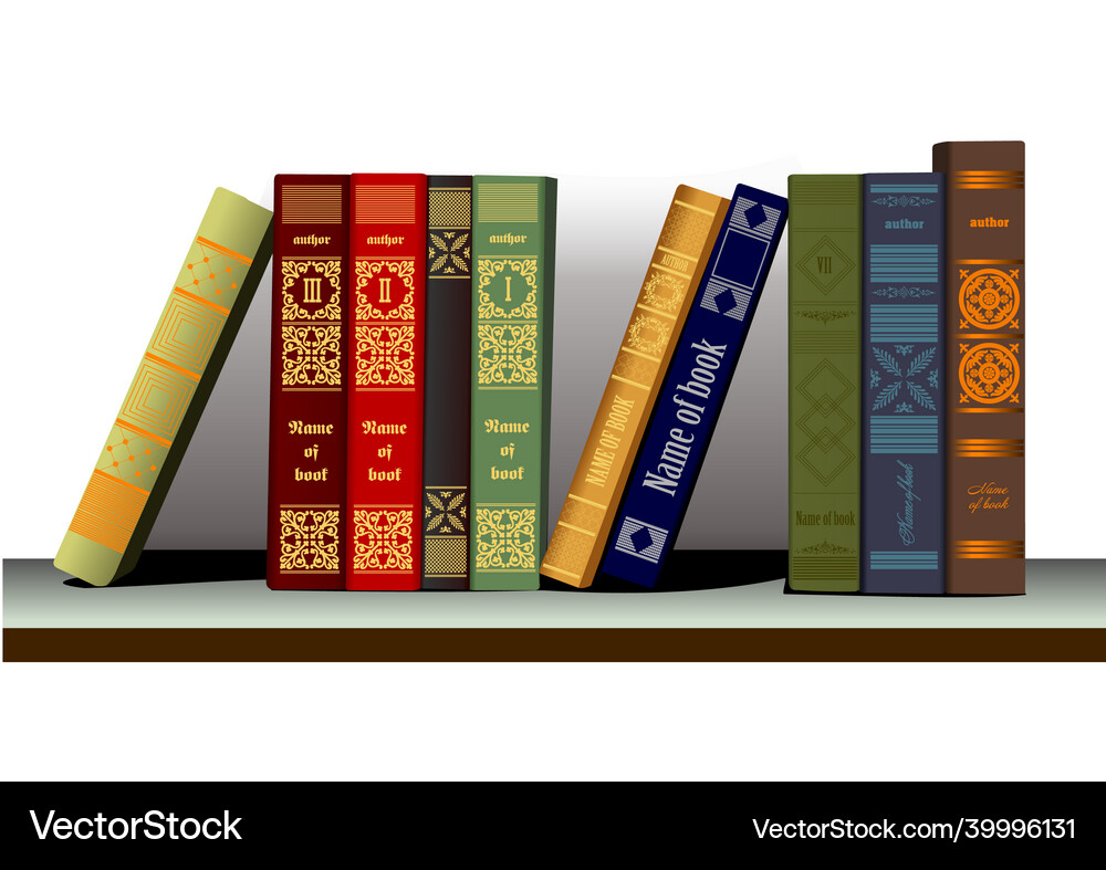 Bookshelf with standings on it books Royalty Free Vector