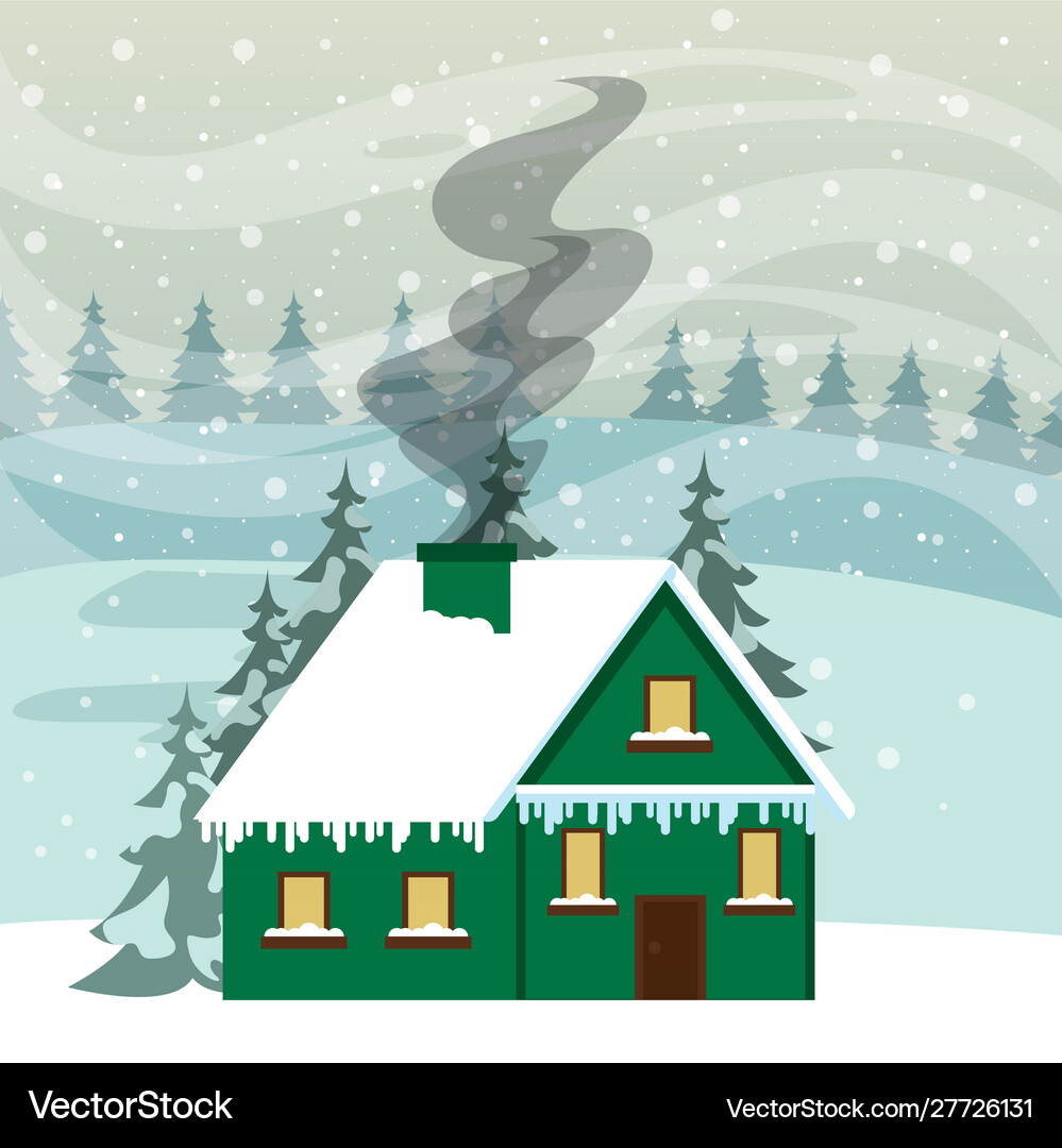 Christmas snowscape scene with house Royalty Free Vector