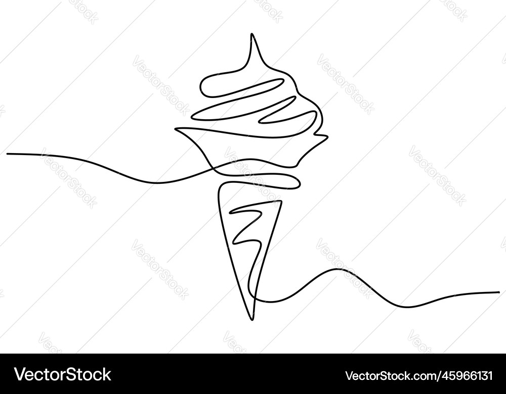 Continuous one line drawing of ice cream cone Vector Image