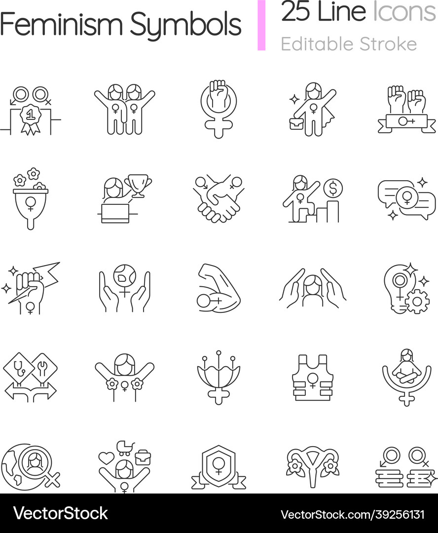 Feminism symbols linear icons set Royalty Free Vector Image