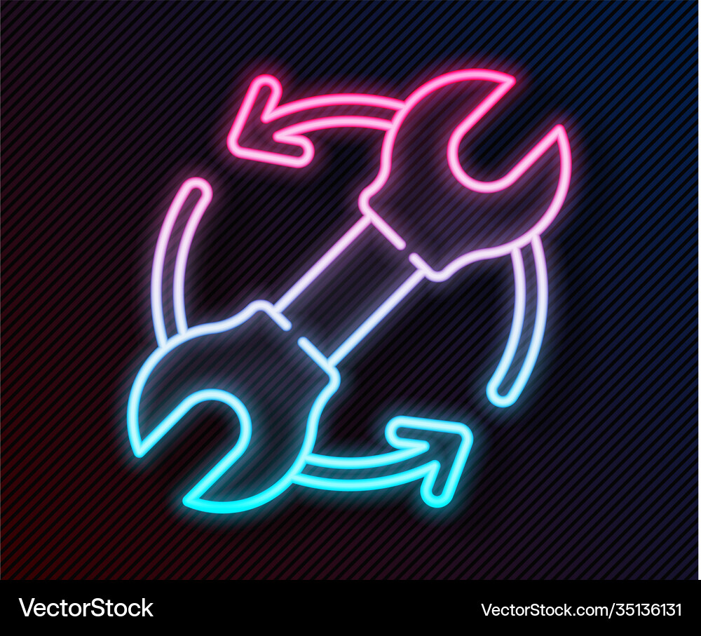 Glowing neon line wrench spanner and arrows Vector Image